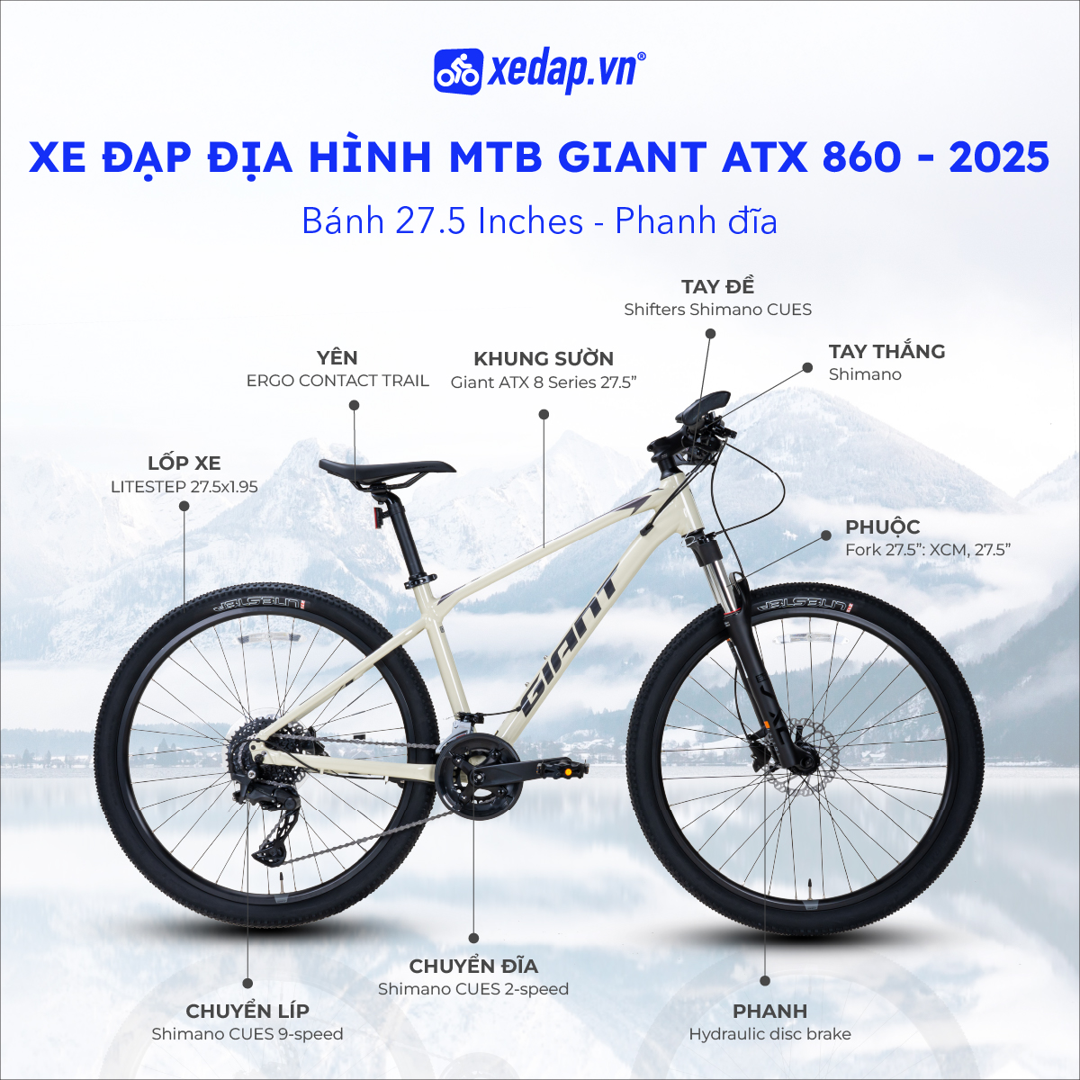 Xe Đạp Địa Hình MTB GIANT ATX 830 - Phanh Đĩa, Bánh 27.5 Inches - 2025
